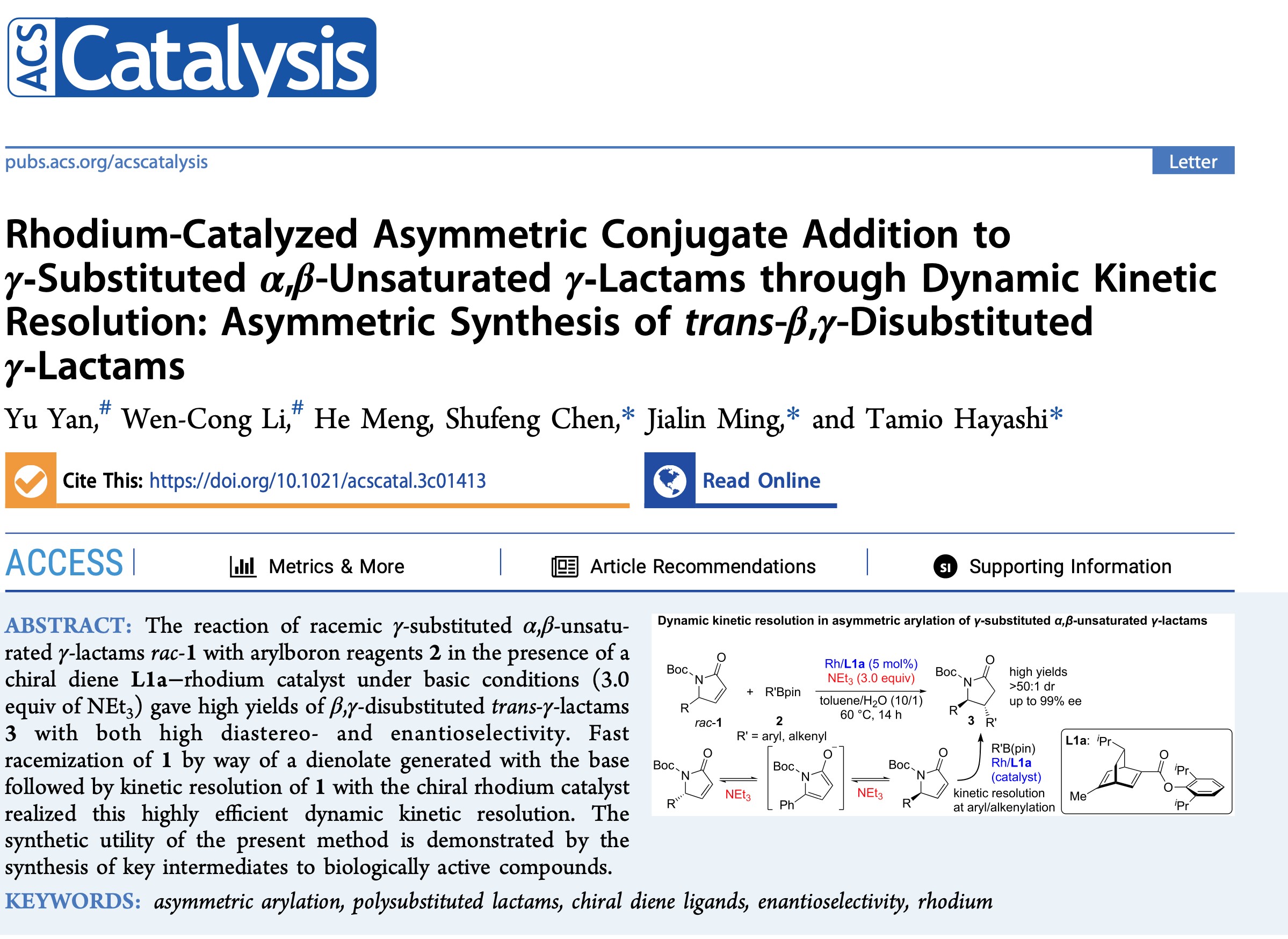 ACS Catalysis以封面论文形式发表我院明佳林研究员和陈树峰教授在有机合成–不对称催化领域最新研究成果-内蒙古大学化学化工学院